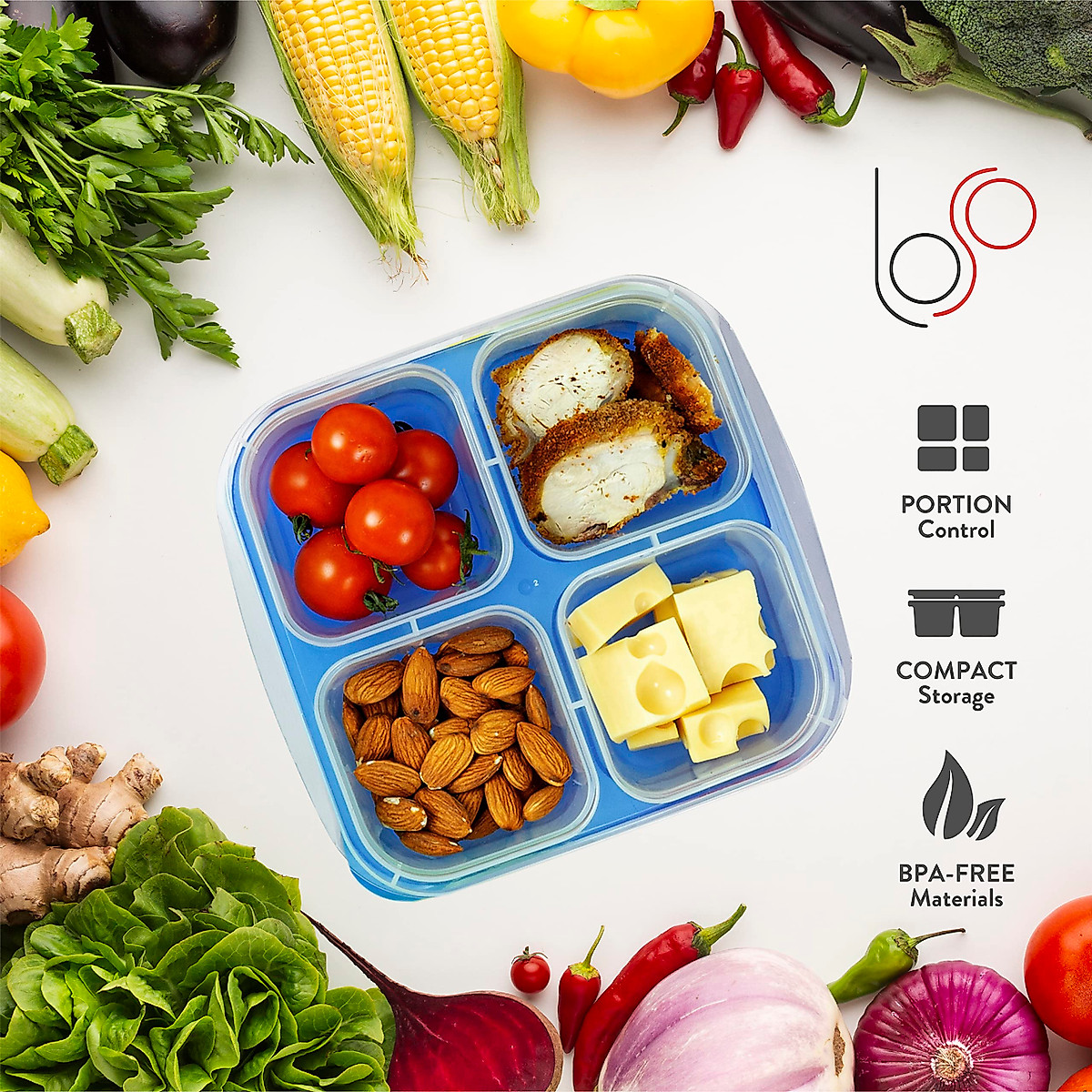 Snack Containers - 7 Pack, 4 Compartment Snack Containers, Lunchable Container, Lunchable Containers 4 Compartments, Kids Lunch Box Containers, Snack Containers For Adults, Lunchables Containers