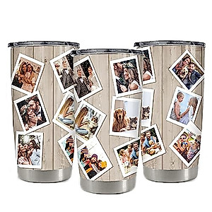 Personalized Tumbler with Pictures for Men Women,Custom Insulated Travel Mug with Lid,20oz Stainless Steel Coffee Cup Gifts for Father's Day Mother's Day Birthday Anniversary-12 Photos