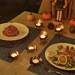 SAND MINE 6 Pack Metal Turkey Tea Light Candle Holders, Thanksgiving Candle Holder, Turkey Candle Holder, Metal Candle Holder, Thanksgiving Home Table Decoration (Copper)