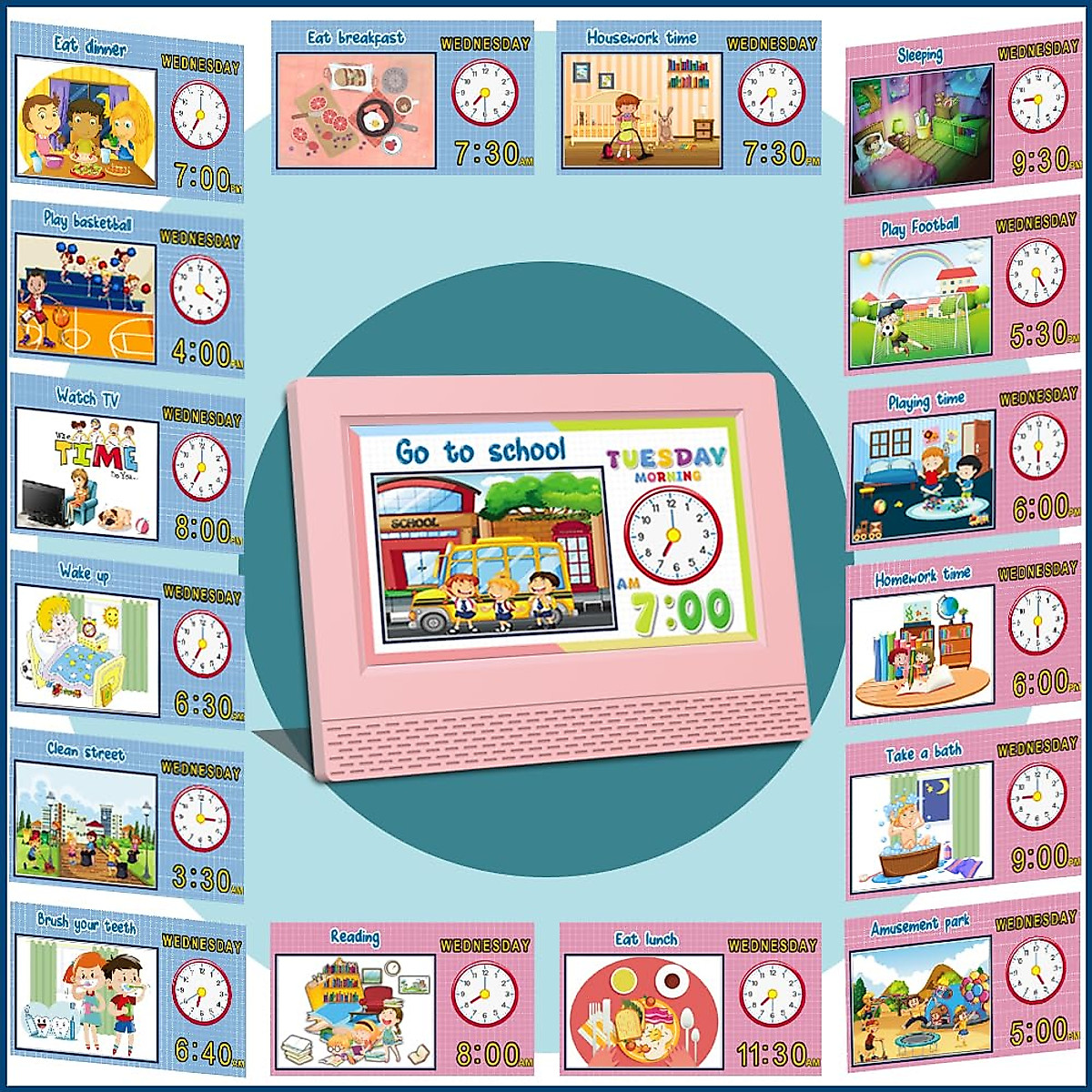 Kids Digital Alarm Clock Colorful, 7" Large LED Time Display Children's Sleep Trainer, Eye-Caring Digital Clock for Girls Boys Bedrooms Bedside, 17 Alarm Clock Settings Easy to Use Kids Birthday Gift