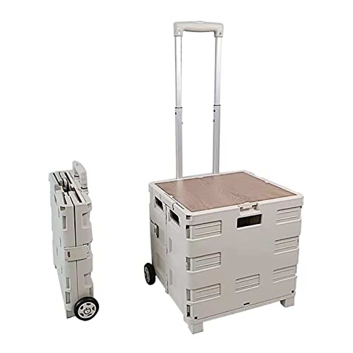 Folding Shopping Trolley Cart, Handle Trolley Cart, Utility Trolley Box, Cart Foldable Rolling Pull Cart Collapsible Utility Cart with Lid and Telescopic Handle 35L/50L Storage Crate with Wheels