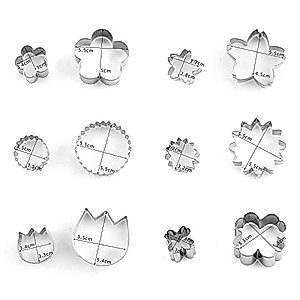 Flowers Cookie Cutter Set -12 Pieces - Plum Blossoms, Clover, Tulip, Cherry Blossoms, Sawtooth Circle, Sunflower Biscuit Fondant Cutters Stainless Steel