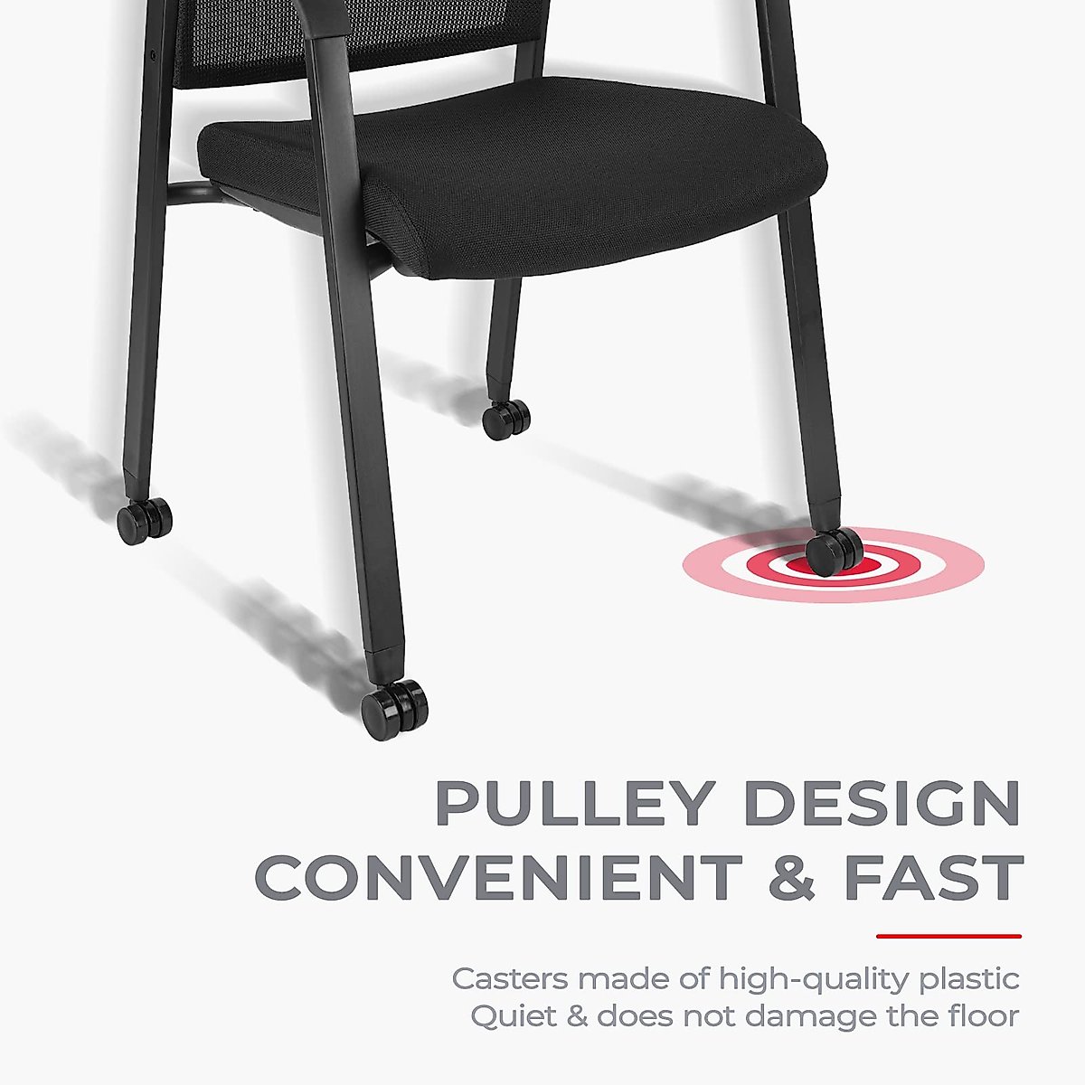 CLATINA Mesh Back Guest Reception Arm Chairs with Wheels, Waiting Room Chairs with Upholstered Fabric Seat and Ergonomic Lumbar Support for Office Conference School Church Black