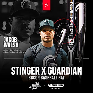 Guardian X Stinger BBCOR Baseball Bat - 3 Drop - 2 5/8" Barrel - Available in 31” to 34” - Drop 3 Baseball Bat for Middle School, High School, or College - 32" - 29 oz - Black/Gray