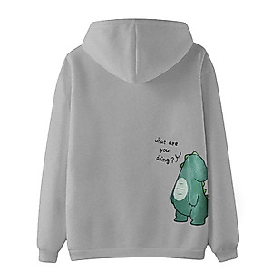QNIHDRIZ Graphic Sweatshirts Matching Couple Sweatshirt Custom Cute Dinosaur Couple Hoodie for Boyfriend Birthdays Gift Grey
