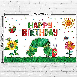 Cartoon Very Hungry Little Green Caterpillar Happy Birthday Banner Kid Reading Story Insects Theme Decor Decorations for 1st Birthday Party Baby Shower Supplies Backdrop Photo Studio Booth Props