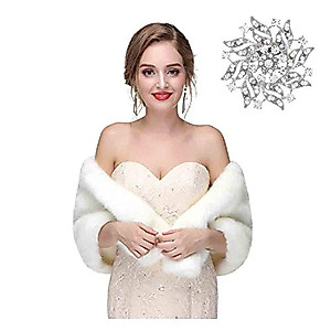 Olbye Women's Faux Fur Shawls Wraps Wedding Fur Stole Shrug Cape For Women Warm Scarf (White)