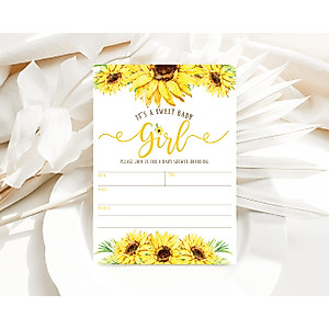 Your Main Event Prints Sunflower Girl Baby Shower Invitations, Yellow Floral Baby Shower Invites with 20 Invitations, with diaper raffles.