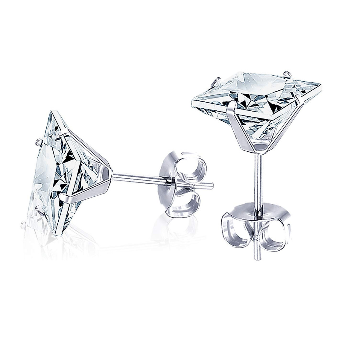 LUXU kisskids 6 Pairs Stainless Steel Stud Earrings Hypoallergenic Cubic Zirconia 316L Earrings Stainless Steel CZ Earrings 3-8mm for Women Girls