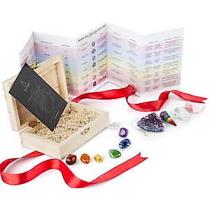 Premium Crystals and Healing Stones Premium Kit in Wooden Box - 7 Chakra Stones Healing Set, Rose Quartz, Amethyst Cluster, Quartz Points, Chakra Pendulum, EBook, Poster, Made-in-USA, Gift Ready