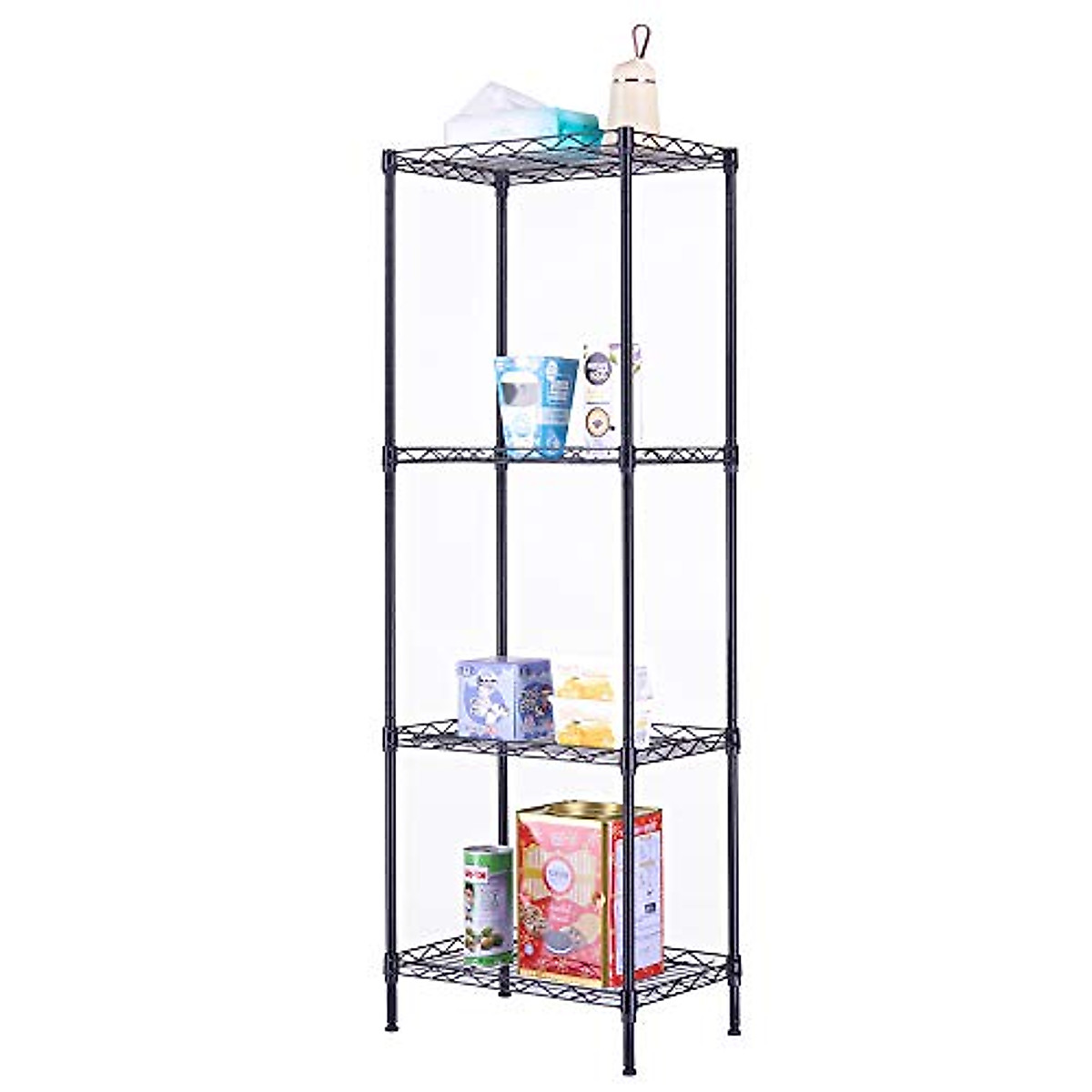 Kcelarec 4-Tier Wire Shelving Metal Storage Rack Adjustable Shelves for Laundry Bathroom Kitchen Pantry Closet, Black