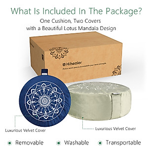 Hihealer Meditation Cushion - Large Velvet Zafu Floor Pillow for Adults and Women - Comfortable Yoga Pillow with Traditional Tibetan Buckwheat Filling for Meditation and Relaxation