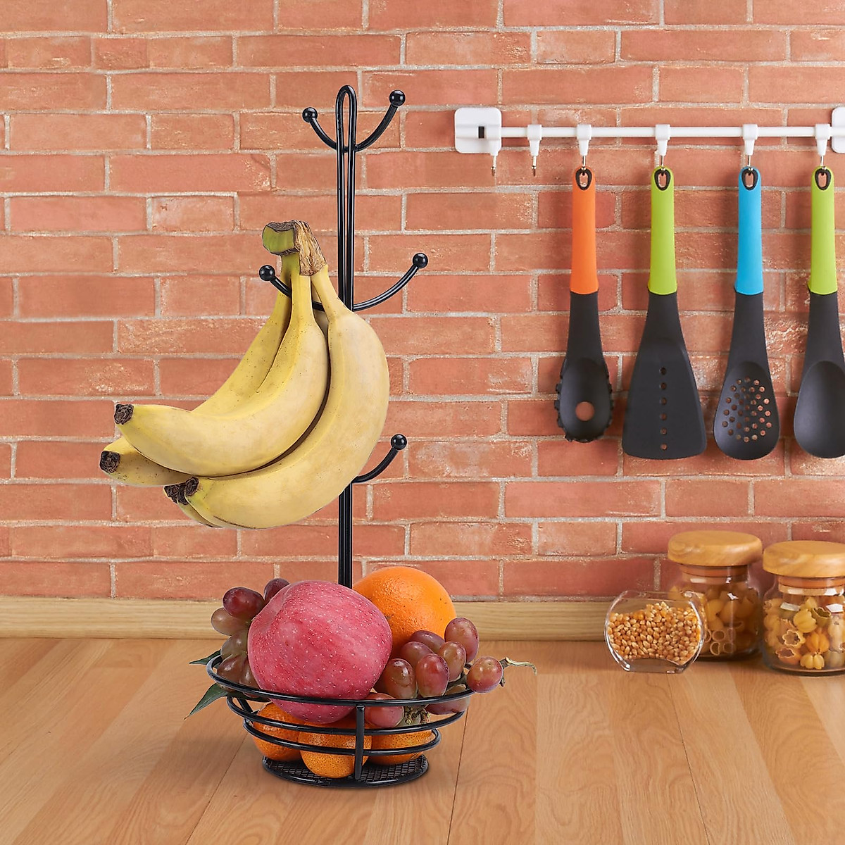 Black Metal Coffee Mug Holder for Countertop, Mugs Tree for 6 Cups with Coffee Pod Holder Storage Basket