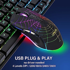 Gaming Keyboard and Mouse for Mac PC PS5 PS4 Xbox One Gamers, RGB Backlit LED Mechanical Feel Keyboard with Multimedia Keys Number Pad, 104 Keys USB Desktop Computer Windows Keyboard