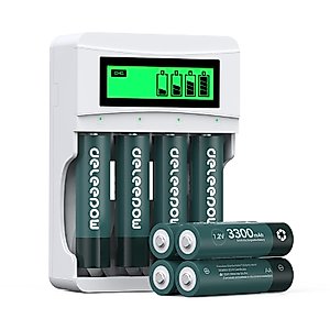 Deleepow Rechargeable AA Batteries High Capacity 3300mAh Nimh AA Batteries 1.2v Pre-Charged Double A Battery with LCD Display Charger, Pack of 8