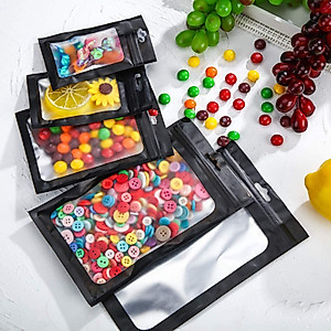 100 Pcs Resealable Ziplock Food Storage Bags, Water Proof Bag with Clear Window, Packaging Pouch for Coffee Beans Candy Sample Food (Black, 4 X 6 Inch)