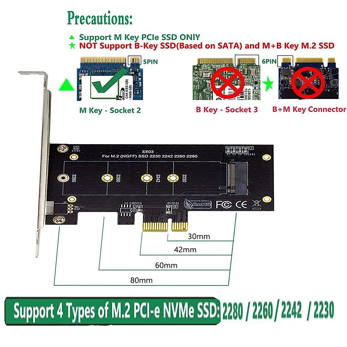 NVMe M.2 Adapter PCIe SSD to PCI-eX1/X4 / X8 / X16 Controller Expansion Card, M.2 (NGFF) SSD Pcie Adapter Converter Card with with Aluminum Heat Sink for M.2 (M Key) NVMe SSD 2280/2260/2242/2230