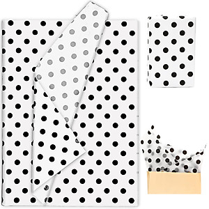 Whaline 100 Sheets Polka Dot Tissue Paper Gift Wrapping Paper White Black Art Paper for Birthday Baby Shower Party DIY Crafts Supplies, 14 x 20 Inch