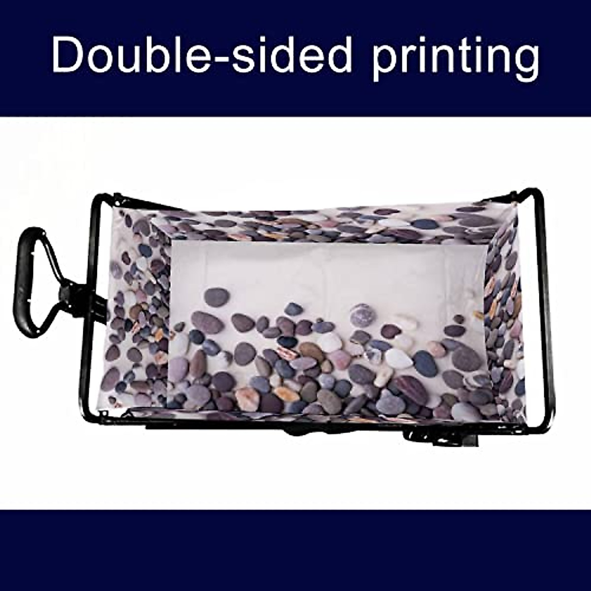 Collapsible Wagon Cart Varied Pebbles on White top View Foldable Utility Wagon Large Capacity Garden Cart with Push Bar for Beach Camp Outdoor Shopping