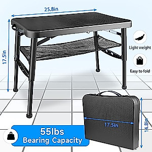 maliven Folding Camping Table, Portable Small Folding Table with 4 Heights Adjustable Legs for Outdoor Picnic Beach, Indoor Computer Table, Lightweight Foldable Camp Table with Mesh Layer