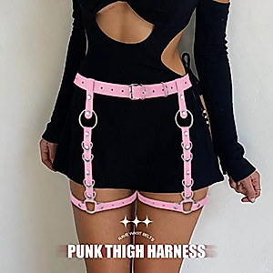 BODIY Punk Waist to Leg Belts PU Leather Loop Rave Belt Goth Thigh Accessory Body Chain for Women and Girls (Pink)