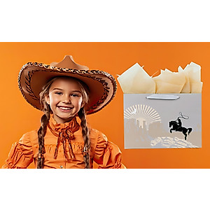 ysmile Cowboy Gift Bag for Men Boy, 13" Large Paper Bag Wrapping Tissue, Single 1 Pack