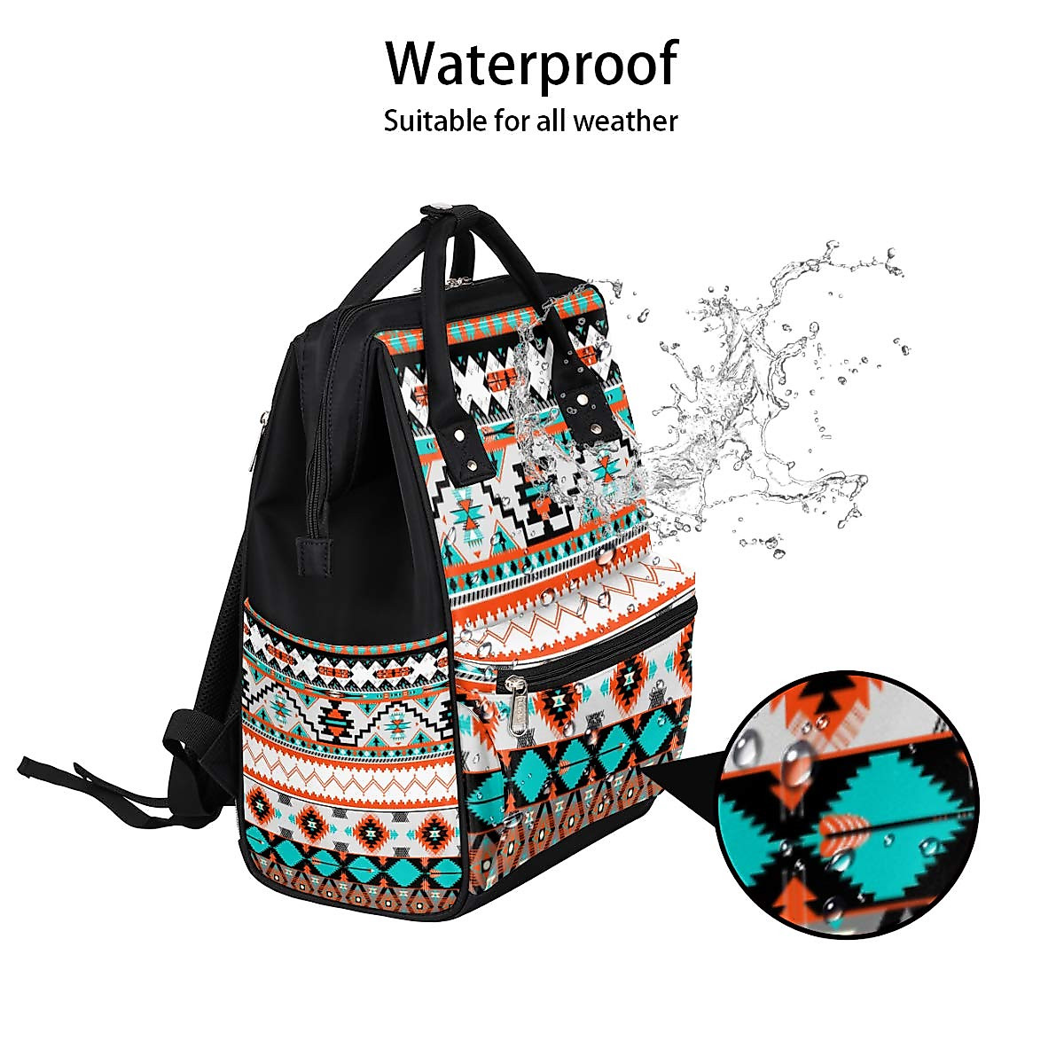 TropicalLife Ethnic Geometric Boho Diaper Backpack Large Capacity Baby Bags Multi-Function Zipper Casual Travel Backpacks for Mom Dad Unisex