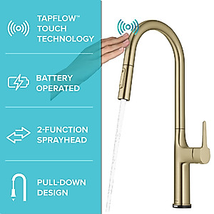 Kraus KTF-3101BG Oletto Contemporary Single-Handle Touch Kitchen Sink Faucet with Pull Down Sprayer, 19 7/8 Inch, Brushed Gold