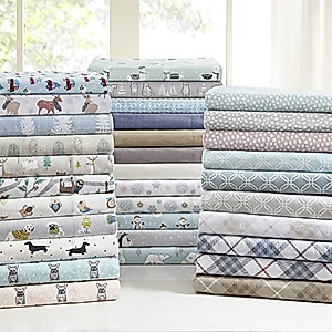 Sleep Philosophy True North Cozy Flannel Warm 100% Cotton Sheet - Novelty Print Animals Stars Cute Ultra Soft Cold Weather Bedding Set, Twin, Ivory Solid 3 Piece