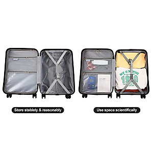 TydeCkare 2-Piece 20/24 Inch Luggage Set without Front Pocket, ABS+PC Lightweight Hardshell Suitcase with TSA Lock & Spinner Silent Wheels, Black