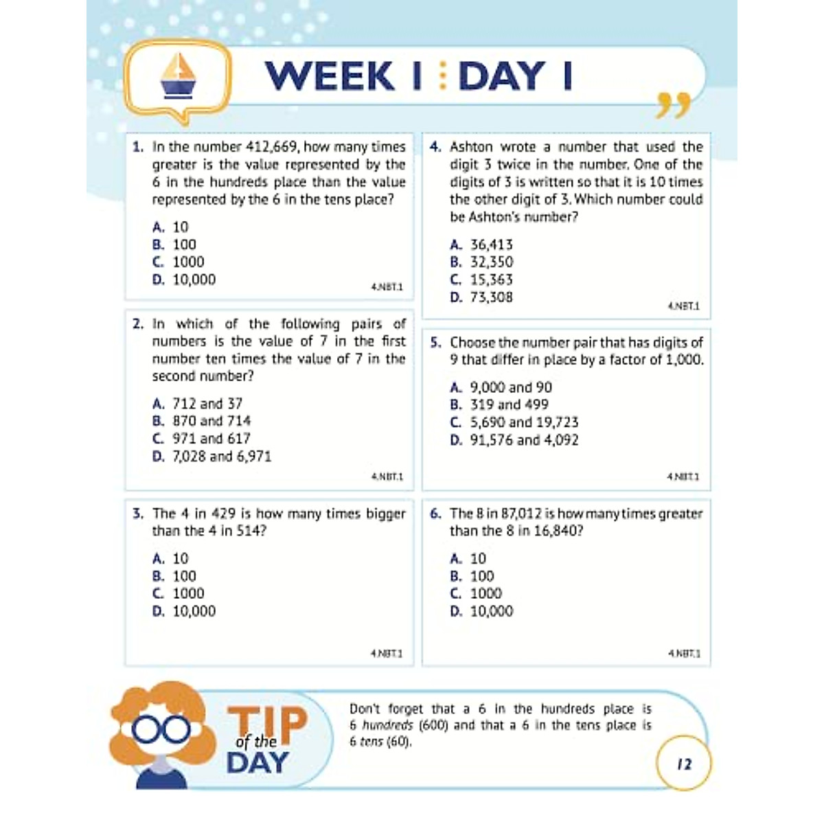 4th Grade Common Core Math: Daily Practice Workbook - Part I: Multiple Choice | 1000+ Practice Questions and Video Explanations | Argo Brothers (Next Generation Learning Standards Aligned (NGSS))