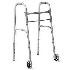 Medline Easy Care Two-Button Folding Walkers With 5" Wheels