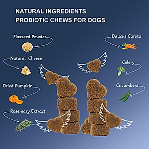 Probiotics for Dogs，Dog Probiotics and Digestive Enzymes，Health and Immune Support. Relieves Constipation, Bad Breath, Flatulence and Upset Stomach. Veterinarian Developed,120 Chews, Duck Flavor.