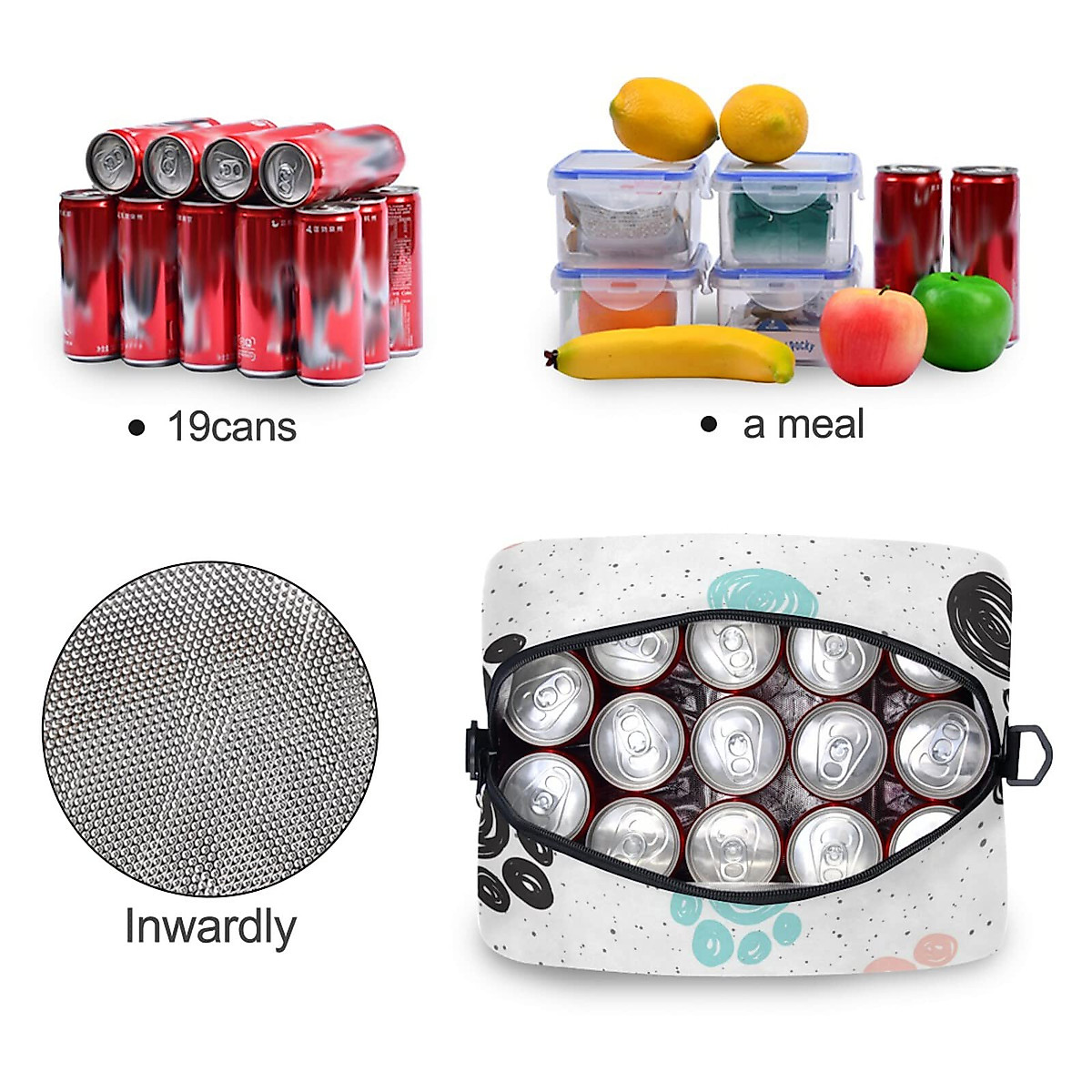 Blueangle Doodle Dog Paw Print Insulated Lunch Bag with Detachable Shoulder Strap & Carry Handle, Eco-friendly Cooler Bag Tote Bag,School Lunch Box for Kids,Men,Women