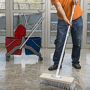 Floor Scrubbing Brush, Stainless Steel Wire Broom Deck Scrub Brush with Long Handle, Scrub Broom Stainless Steel, Stiff Bristle Scrubber Brush with Long Handle for Bathroom, Kitchen, Tile Floors