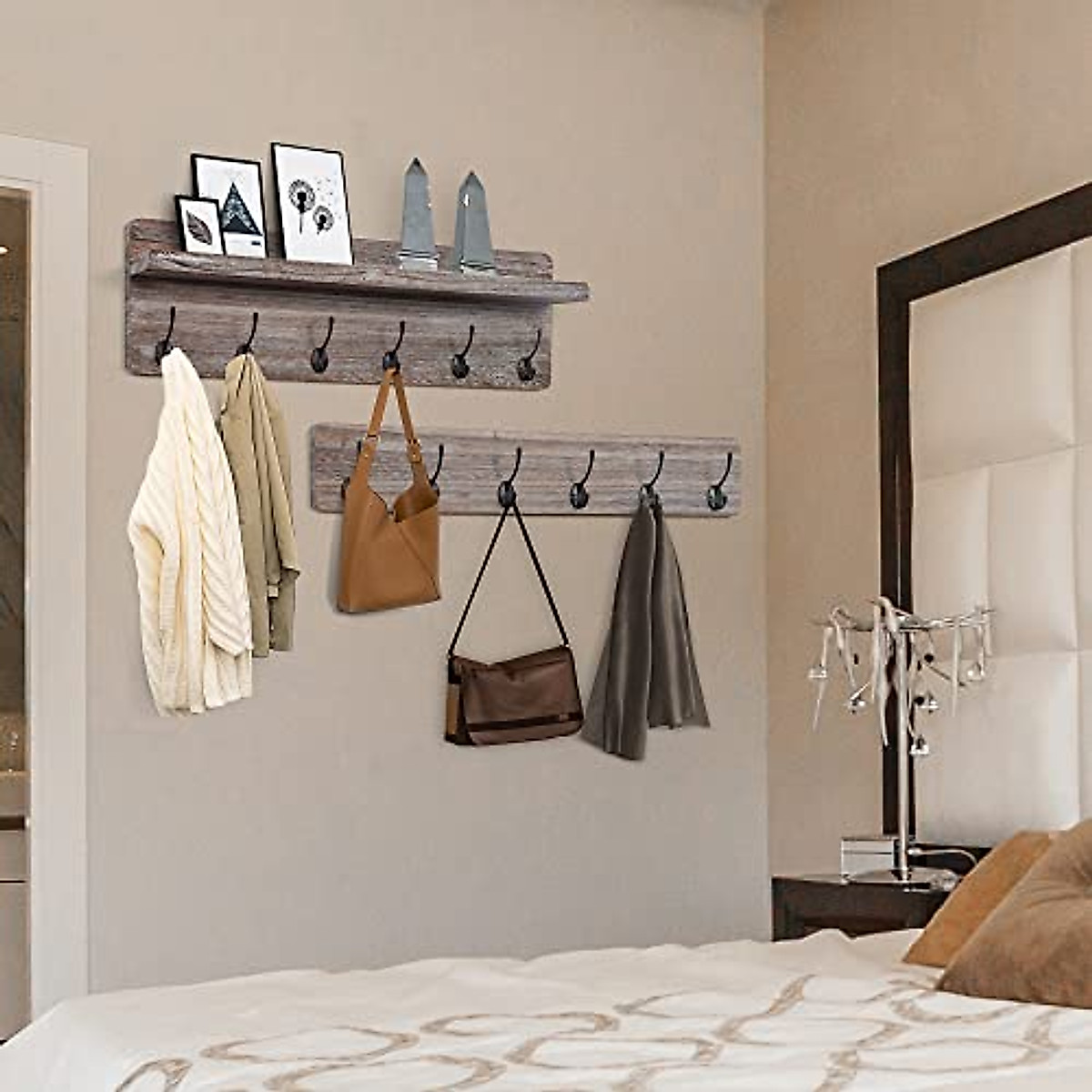 fuqing 29.5'' Wide Coat Rack Wall Mount with Shelf, Hallway Shelf with 12 Coat Hooks, Coat Hangers for Wall, Peg Rack, Mail and Key Holder, Entryway Decor, Housewarming Gift, Weathered