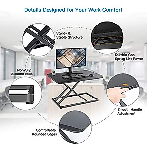 HUANUO Standing Desk Converter Height Adjustable Sit to Stand Desktop Desk Gas Spring Riser, Perfect Workstation 28.5 inches for Laptop & Computer Monitors