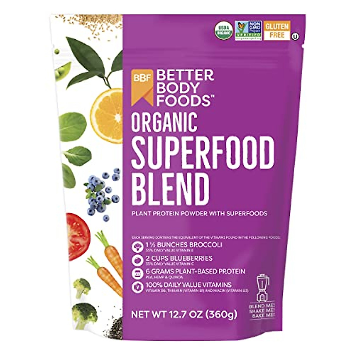 BetterBody Foods Organic Superfood Powder with Protein, Vitamins C, E, and B12 (12.7 oz.)
