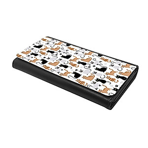 (Adorable Cats and Paws Pattern) women's Patterned Leather Buckle Trifold Wallet Bag Pouch Holster With Credit Card Holder insurance for smartphones