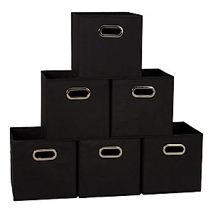 11 Inch Fabric Storage Bins Cubes Sturdy Collapsible Storage Bins & Handle 6 Foldable Baskets for Organizing Clothes Books closet organizer and storage Fabric Storage Cubes for Shelves,Closets Black