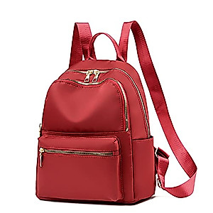 YUN Backpack Purse Women's Fashion Backpack Leather Bags Pockets Zipper Tote Handbag Durable Large Enough for Girls Ladies Oxford Cloth Travel Bags,Red,One Size