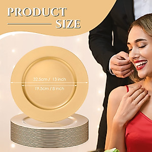 Zopeal 24 Pcs Plastic Charger Plates Round Dinner Chargers 13 Inch Chargers for Dinner Plates Disposable Charger Service Plates for Christmas Halloween Wedding Party Catering Event Decoration (Gold)