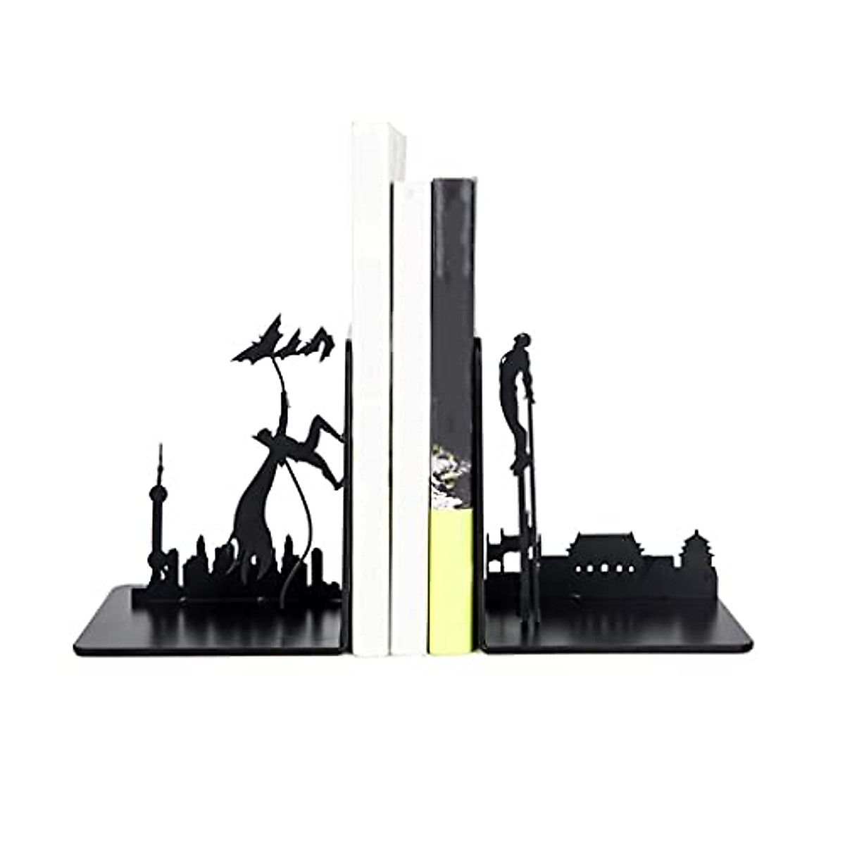 KIZQYN Bookends for Shelves Black Metal Bookends L-Shaped Simple Office Book Clip Bookshelf Desktop Heavy Duty Book Ends Stoppers Book Ends