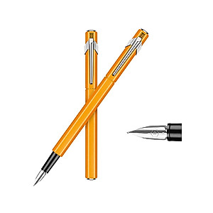 Caran d'Ache EF Fountain Pen, Extra Fine Point, 849 0842-030, Fluorescent Orange, Dual Use, Genuine Imported