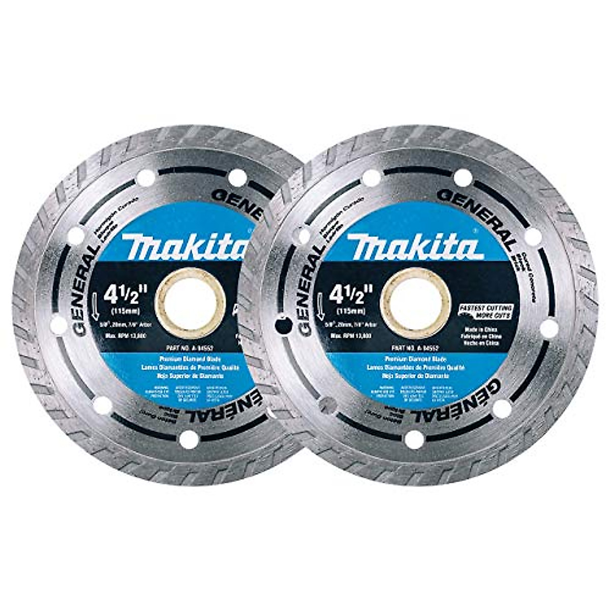 Makita 2 Pack - 4.5” Turbo Diamond Blades For Grinders & Circular Saws - Ultra-Fast Cutting For Concrete, Masonry & Brick - 5/8”, 20mm & 7/8” Arbors