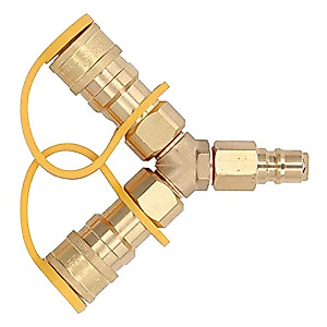 Bediffer Grill Y Connector, Leak Free 1/2 Inch Brass Rubber Two Way Gas Splitter Wear Resistance for Patio Heaters for Patio Fire Pits