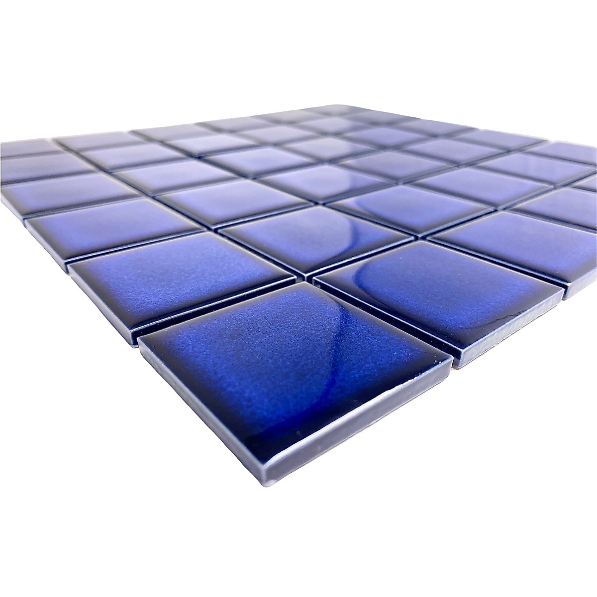 Tenedos Premium Quality 2" Cobalt Blue Square Pattern Porcelain Mosaic Tile (Not Peel and Stick Tile) for Kitchen Backsplash, Pool Tile, Bathroom Wall, Accent Wall((1 Sheet))