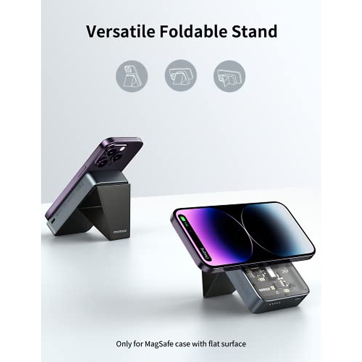 MOMAX Magnetic Power Bank, 10000mAh Magnetic Wireless Power Bank with Stand, 20W PD USB-C Portable Magnetic Charger, Compatible with iPhone MagSafe Battery Pack, for iPhone 14/Max/Pro/Pro Max-Black