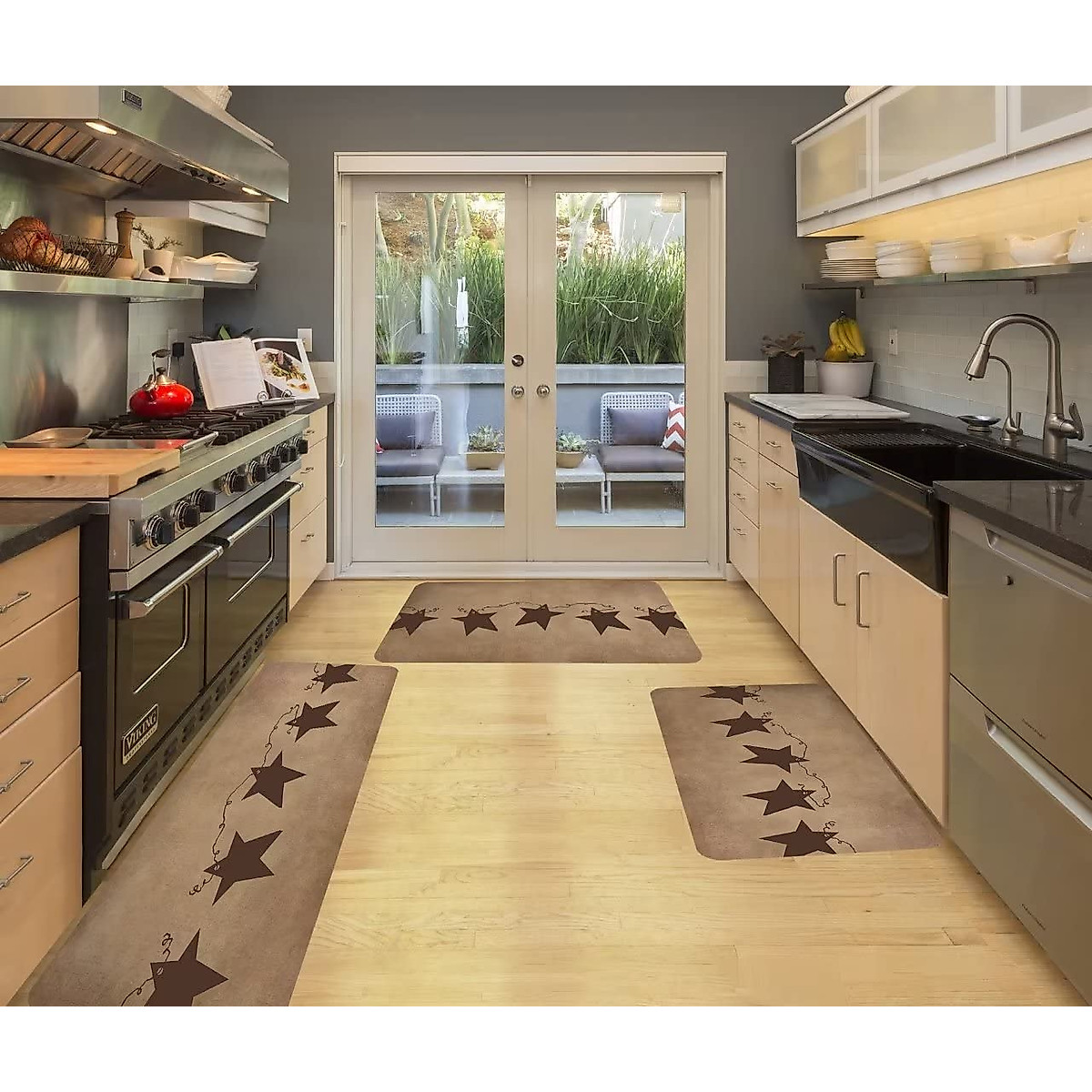 Rustic Texas Star Kitchen Mats Set of 3 Rusty Stars Vintage Primitive Country Kitchen Rugs and Mats Non Skid Washable Kitchen Floor Mats Farmhouse Runner Rug Carpet for Kitchen Hallway Bathroom Brown