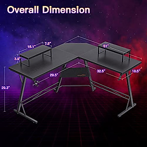 Coleshome L Shaped Gaming Desk, 51'' Computer Corner Desk with 2 Monitor Stands, Home Office Desk with Hook and Cup Holder, Space Saving, Easy Assembly